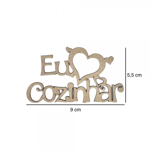 MDF na Web - cod: 2092 - Aplique Frase "Eu Amo Cozinhar" 9x5,5